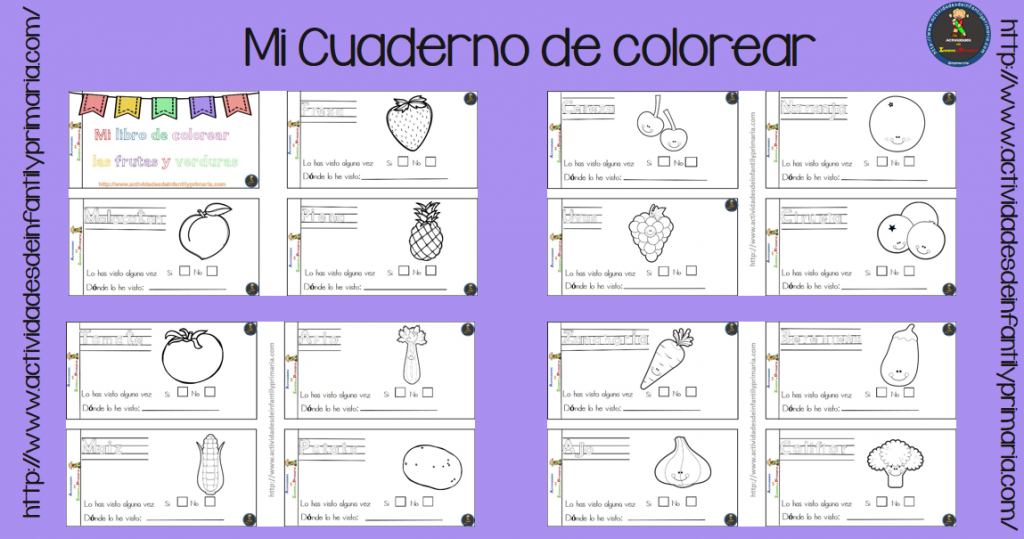 Mi librito de colorear frutas y verduras - Actividades de infantil y ...
