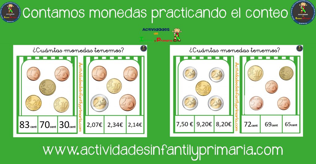 Contamos monedas practicando el conteo - Actividades de infantil y primaria
