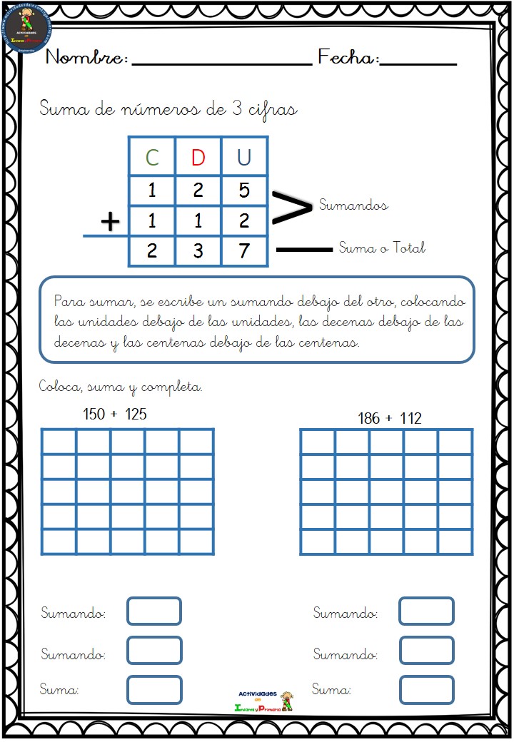 Fichas para trabajar las sumas con 3 cifras (2)