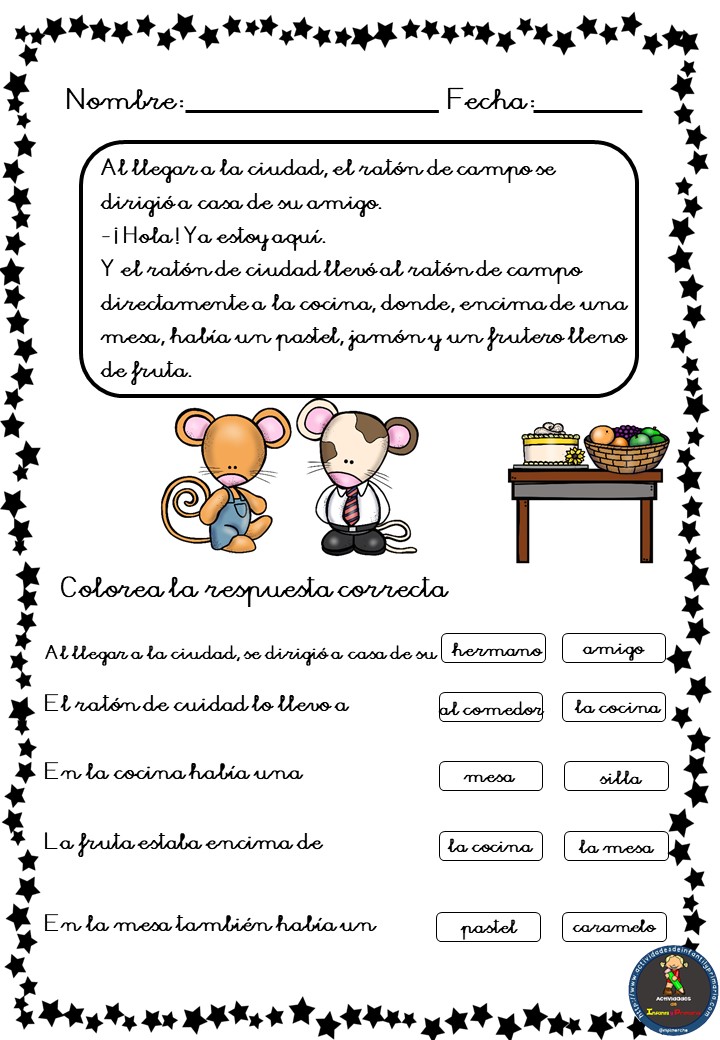 Fichas comprensión lectora el ratón de ciudad y el ratón de campo (3)