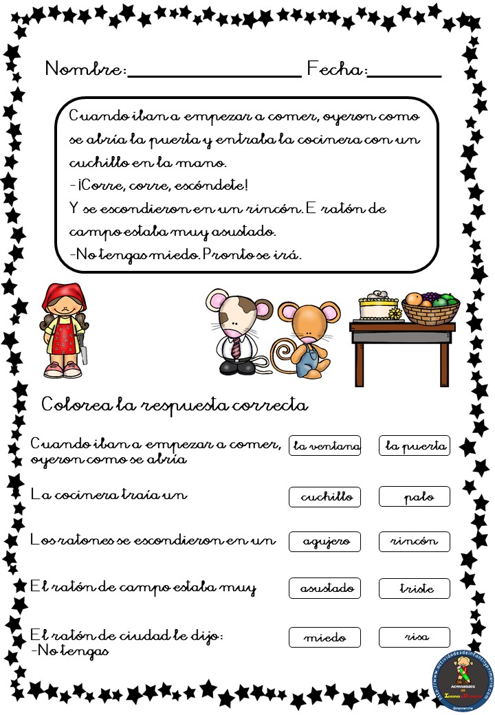 Fichas comprensión lectora el ratón de ciudad y el ratón de campo (4)