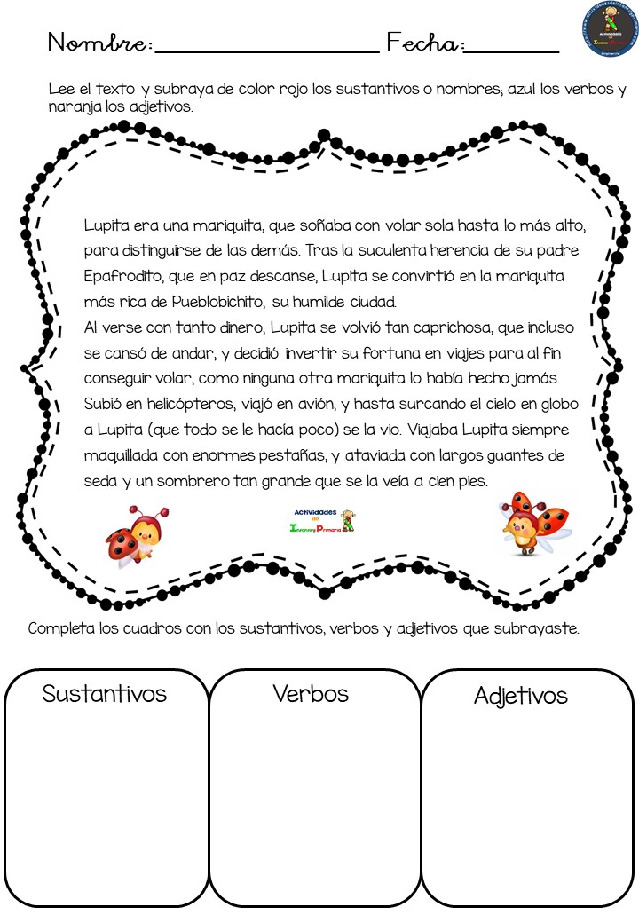 Actividades Buscamos Sustantivos Verbos Adjetivos 1 