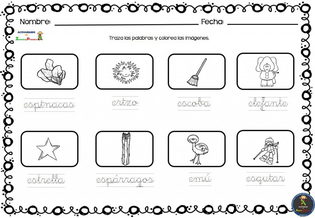 Colección de fichas para trabajar las vocales. Letra E (2)