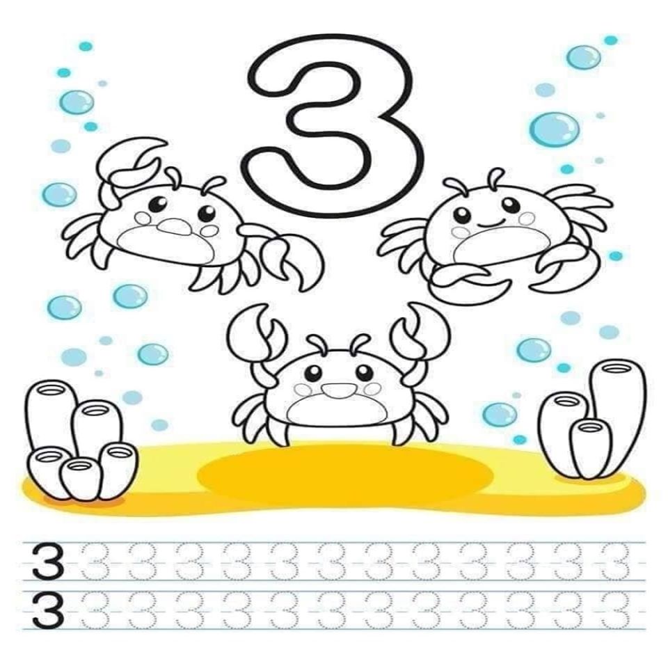 Traza y colorea y aprendemos los números 3