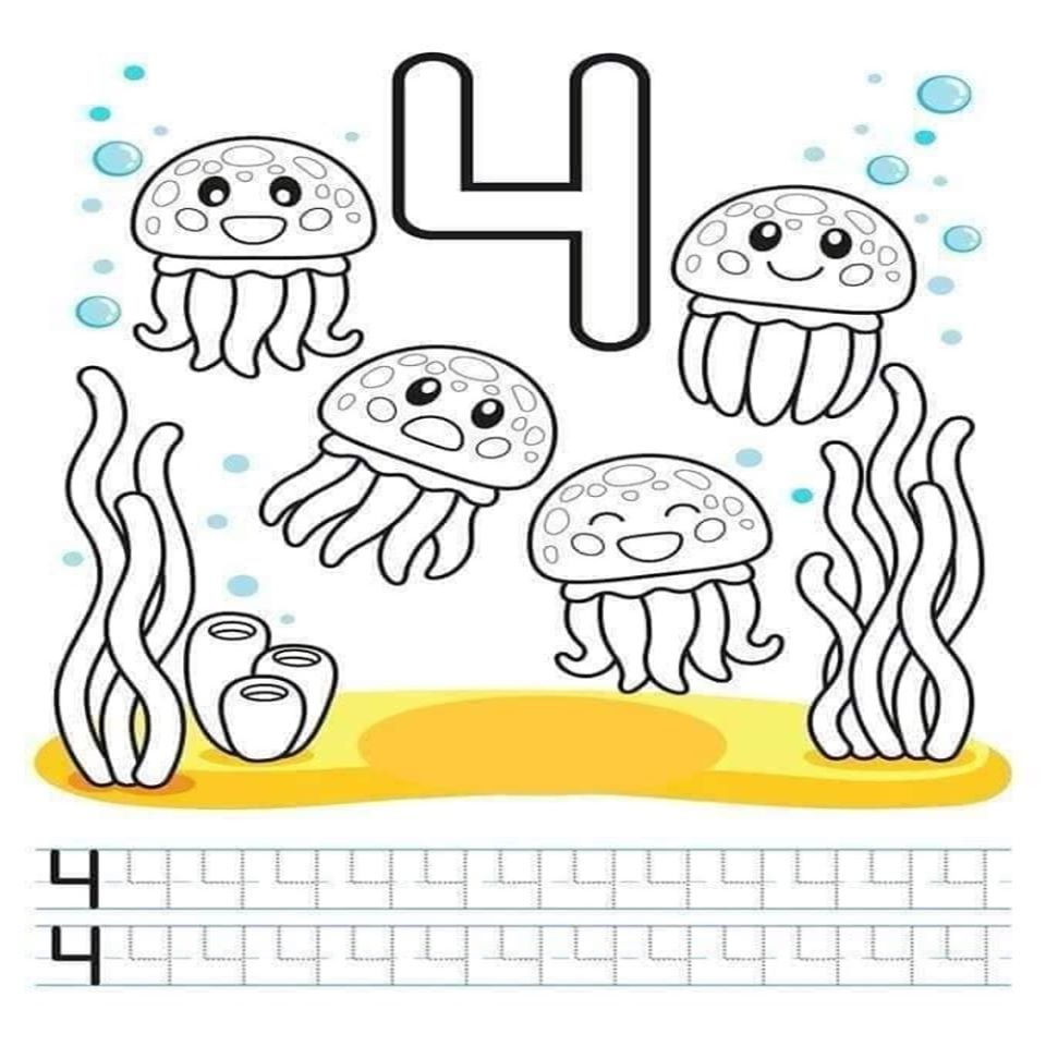 Traza y colorea y aprendemos los números 4