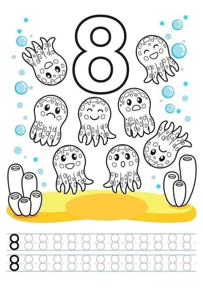 Traza y colorea y aprendemos los números 8