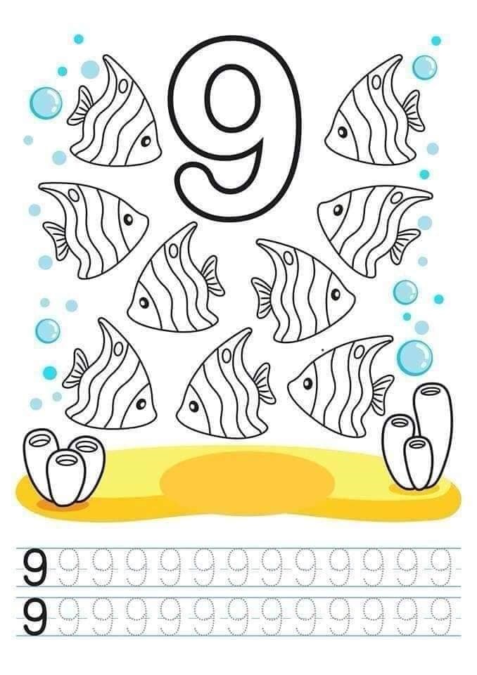 Traza y colorea y aprendemos los números 9