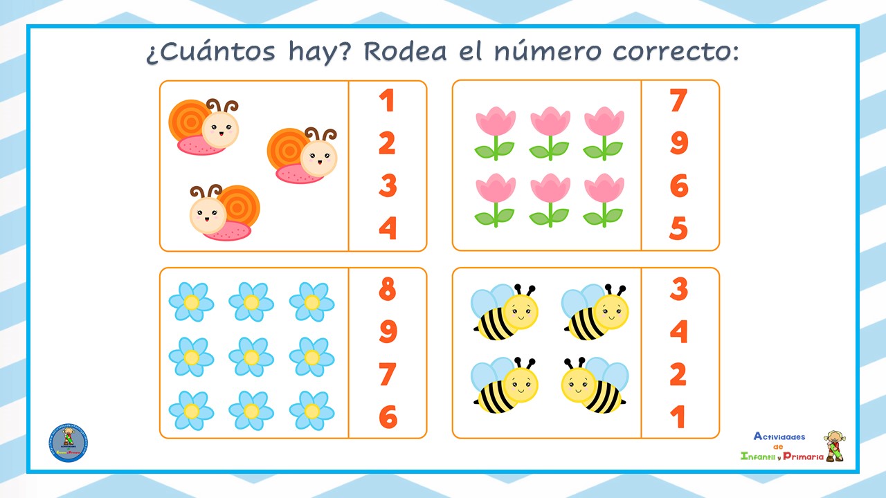 Fichas sencillas de conteo - Actividades de infantil y primaria