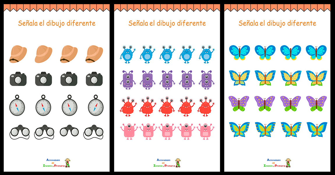 Atención Infantil: Identifica el dibujo diferente - Actividades de ...