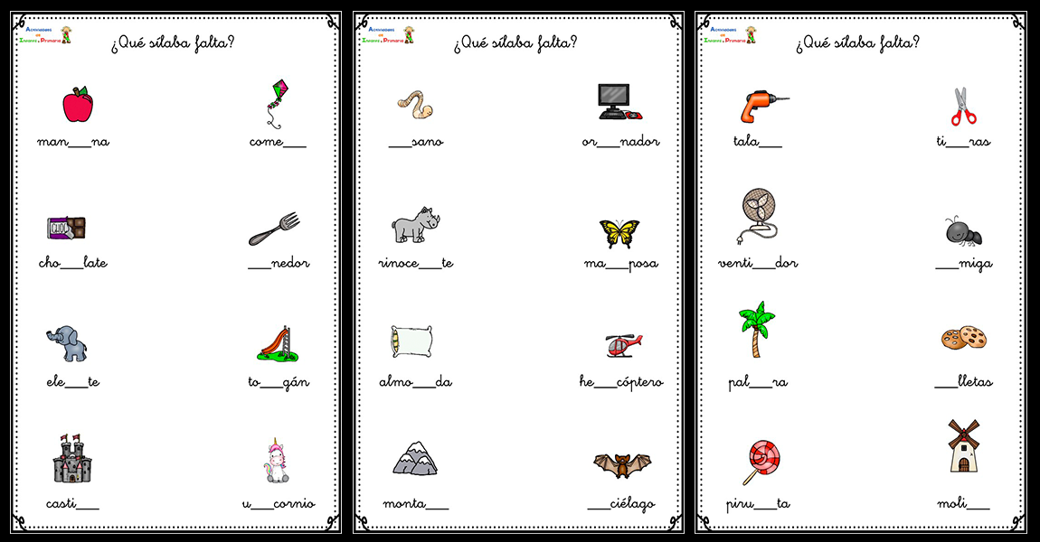 Lectoescritura: ¿Qué sílaba falta? - Actividades de infantil y primaria