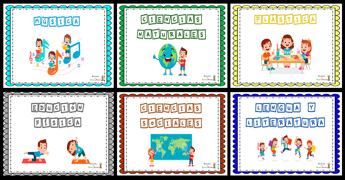 Carteles de asignaturas para decoración - Actividades de infantil y ...