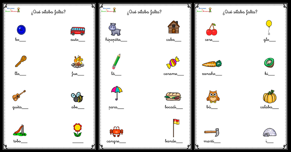 Lectoescritura: Completa la palabra con la sílaba final - Actividades ...