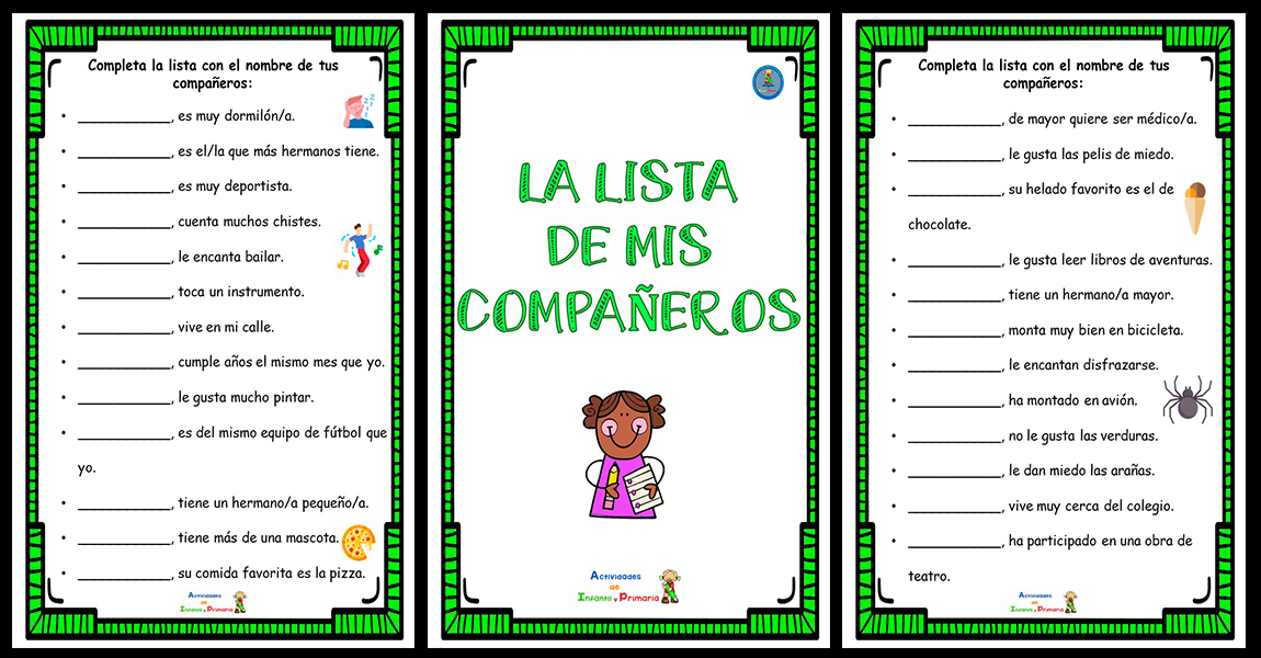 Dinámica primeros días de clase: La lista de mis compañeros ...