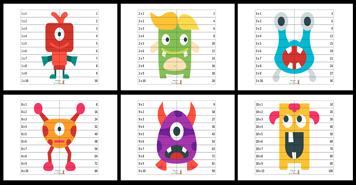 Puzzles recortables para trabajar las tablas de multiplicar ...