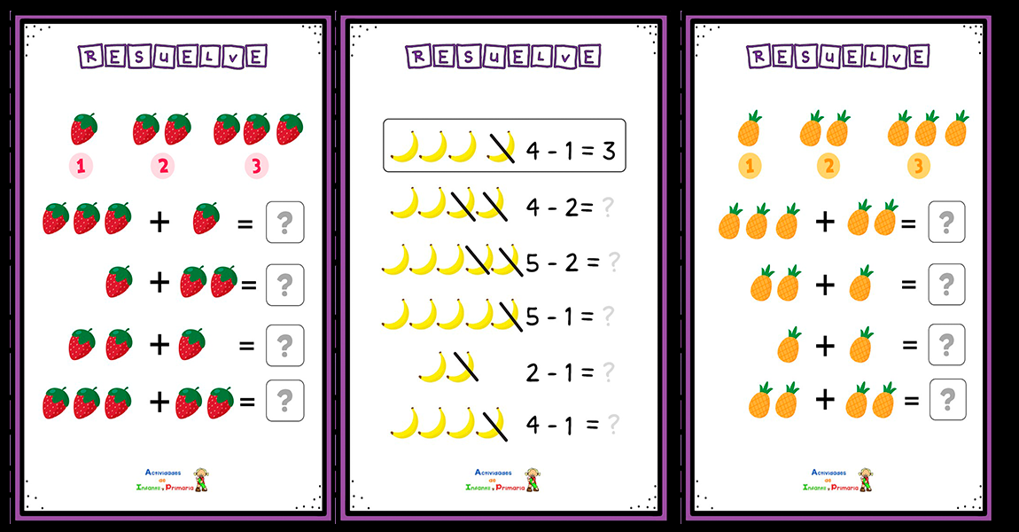 Sumas y restas sencillas con ayuda visual - Actividades de infantil y ...