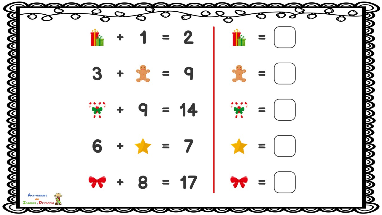 Sumas y restas misteriosas de Navidad - Actividades de infantil y primaria