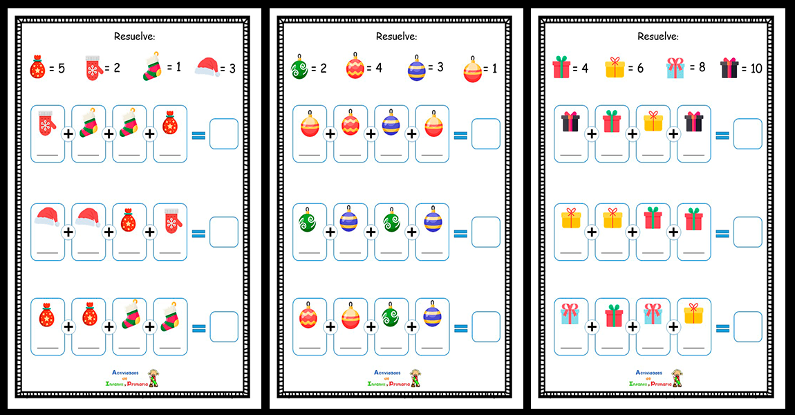 Divertidas sumas de Navidad - Actividades de infantil y primaria