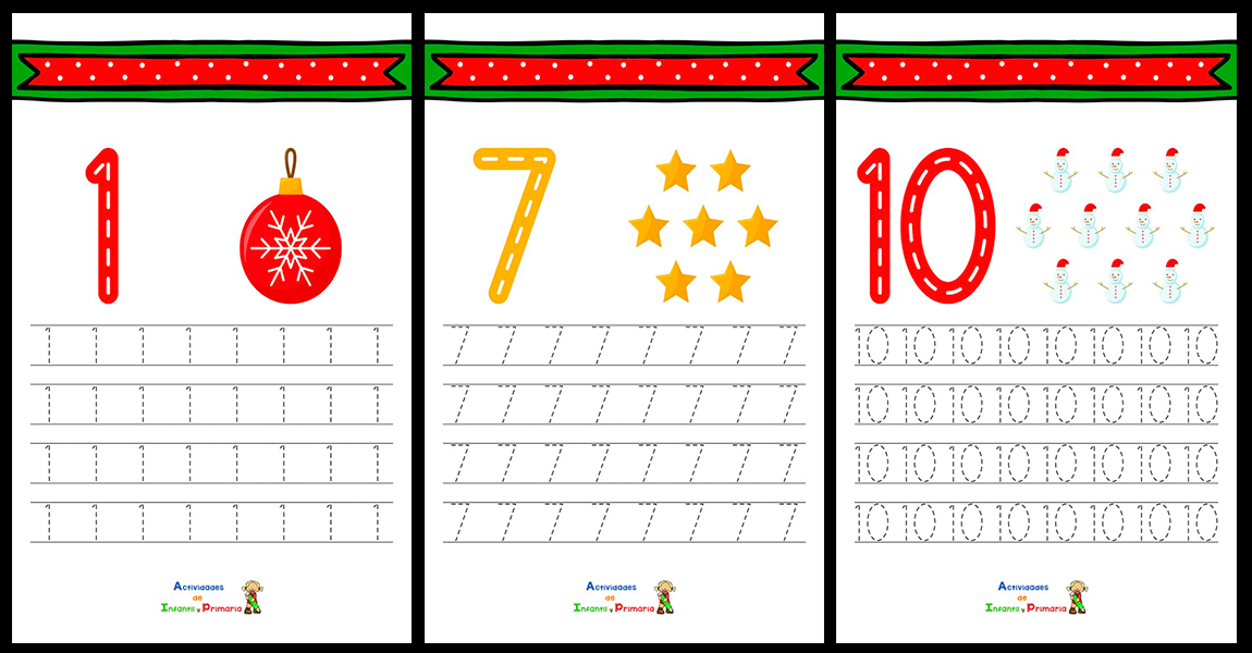 Fichas de Navidad: Repasamos el trazo de números - Actividades de ...