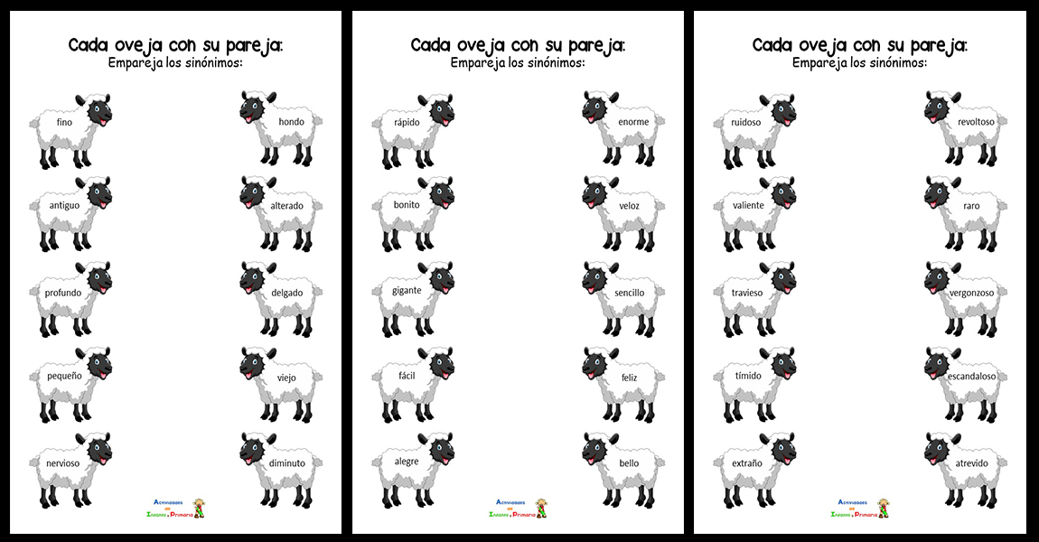 Cada oveja con su pareja: Sinónimos - Actividades de infantil y primaria
