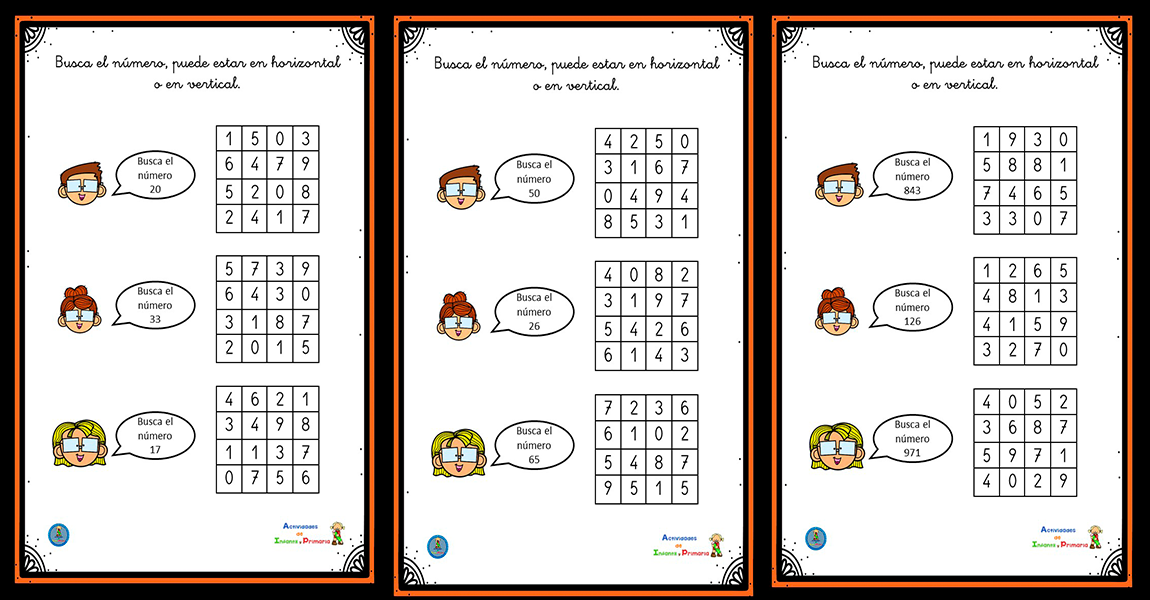 Mini sopas de números - Actividades de infantil y primaria
