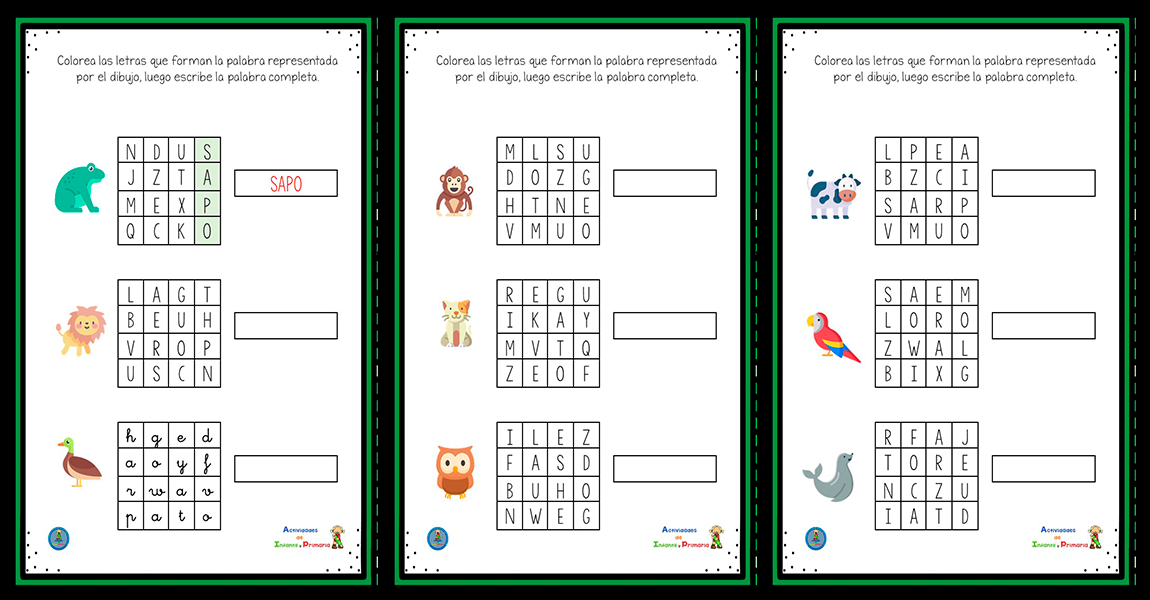 Mini sopas de letras con vocabulario de animales - Actividades de ...