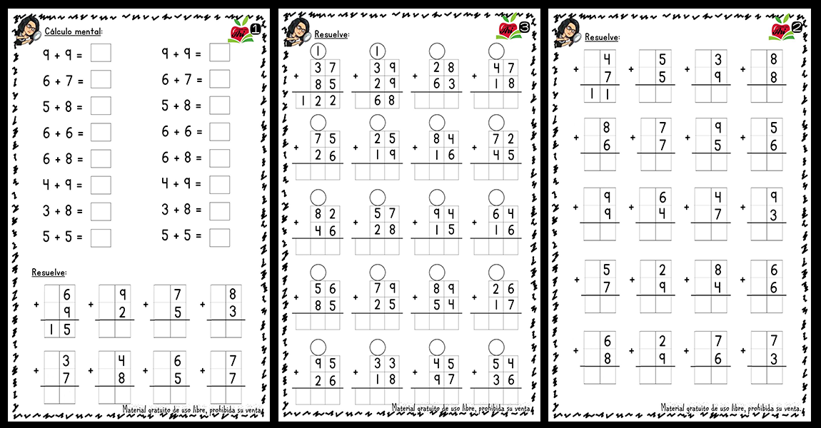 Cuaderno de sumas con llevadas - Actividades de infantil y primaria