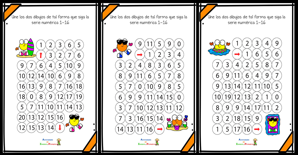 Laberintos numéricos de verano - Actividades de infantil y primaria