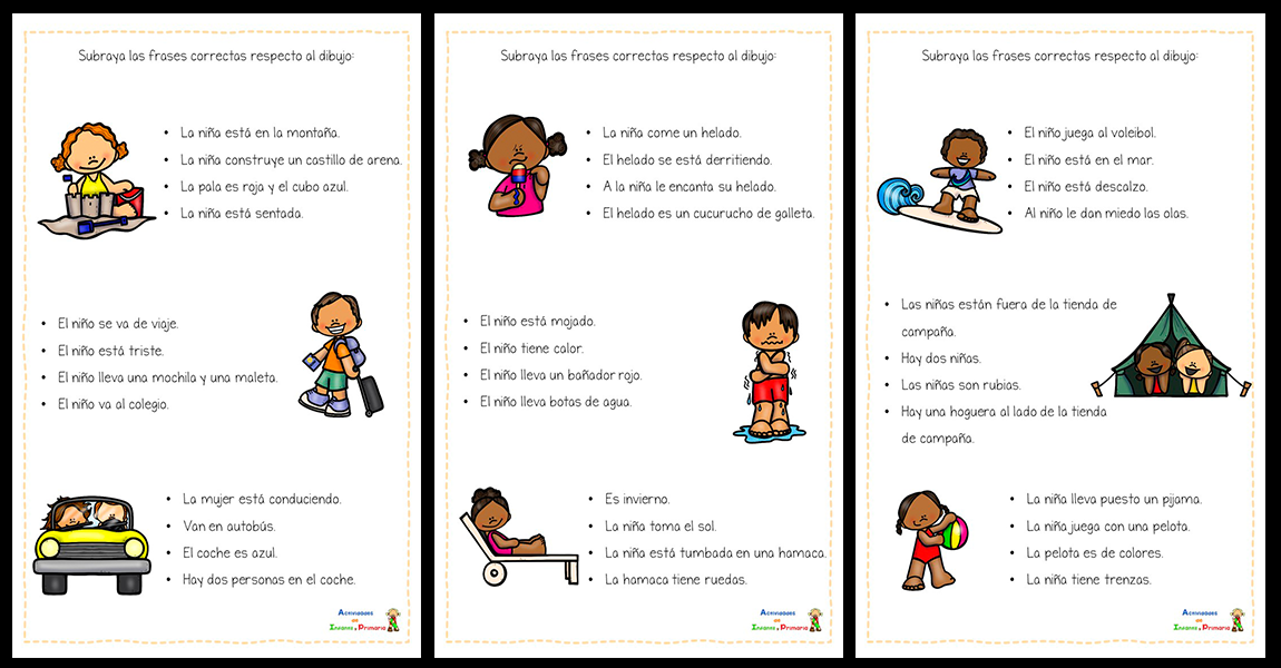 Comprensión lectora de frases cortas con temática de verano ...