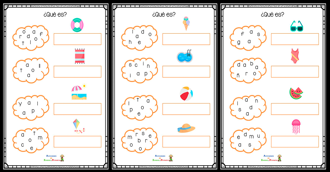 Lectoescritura: Ordena las letras para formar palabras de verano ...