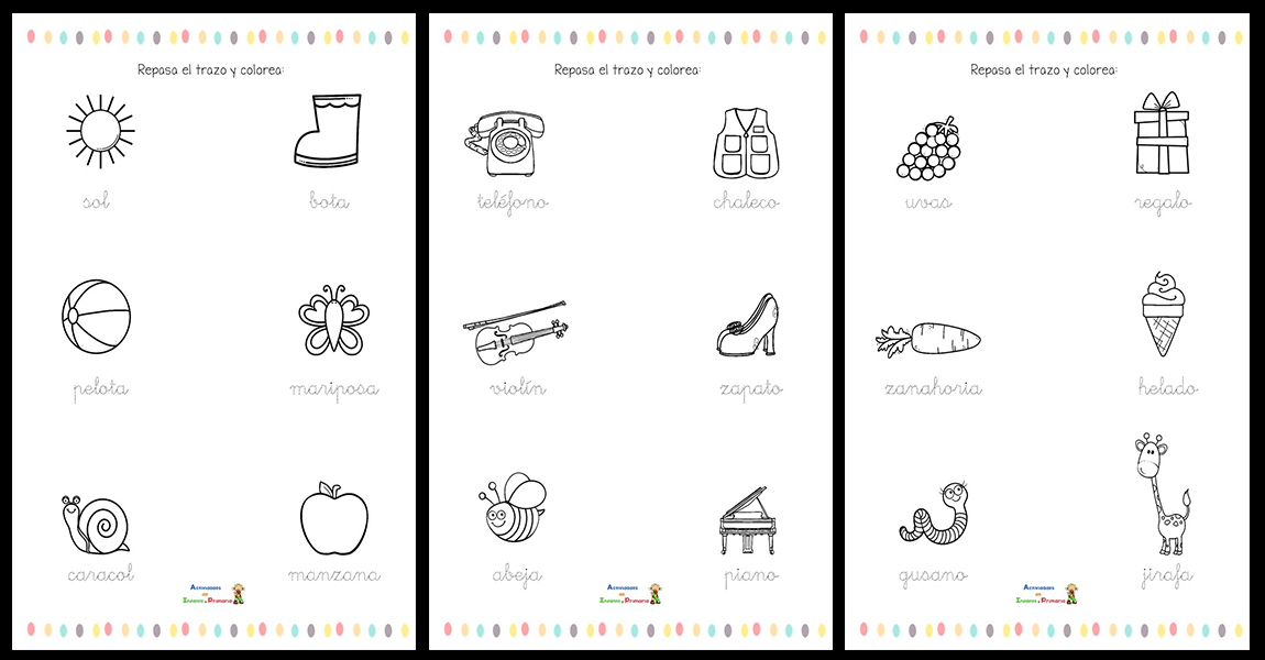 Lectoescritura de palabras: Repasa el trazo y colorea - Actividades de ...