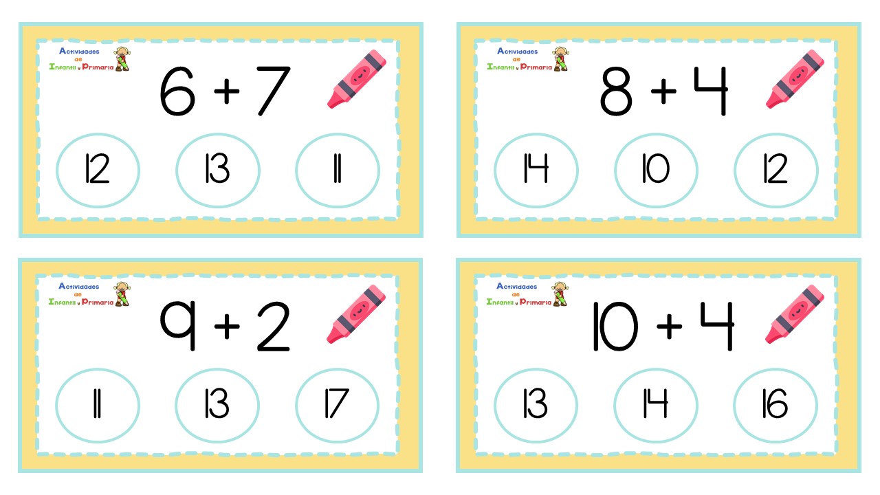 Tarjetitas para practicar el cálculo de sumas sencillas - Actividades ...