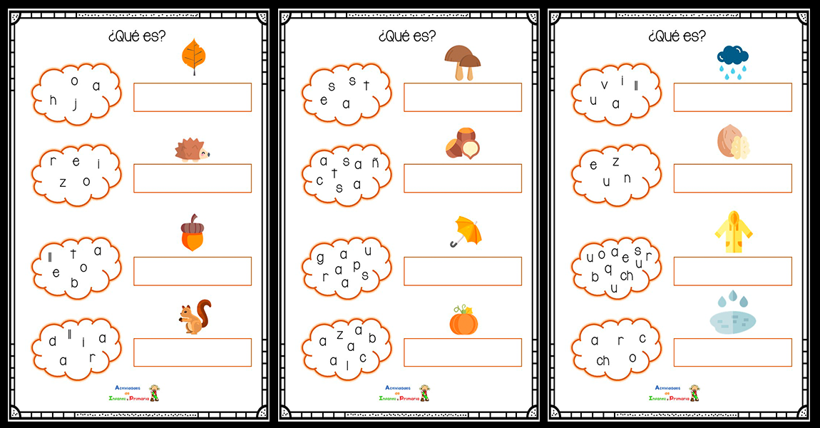 Lectoescritura: Letras desordenadas con vocabulario de otoño ...