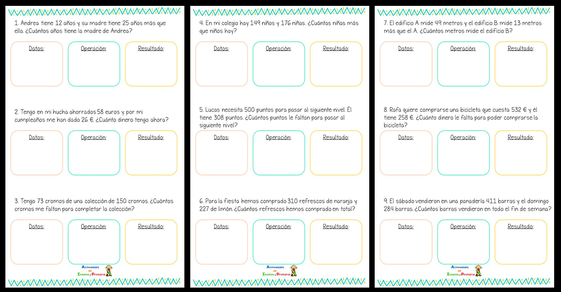 Colección de problemas matemáticos: Sumas y restas - Actividades de ...