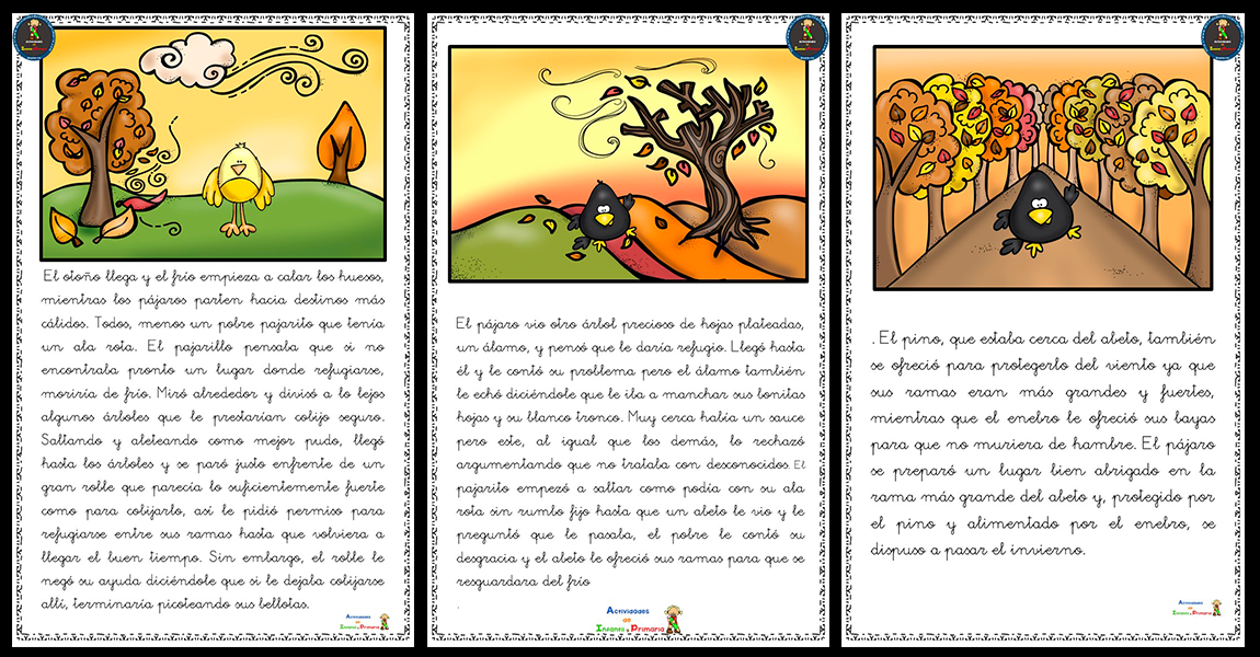 Lectura comprensiva: Cuento de otoño - Actividades de infantil y primaria