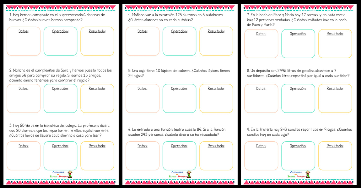 Problemas De Matemáticas Multiplicación Y División