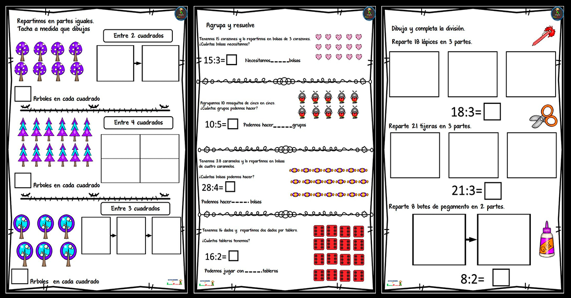 Fichas: Iniciación a la división con pistas visuales - Actividades de ...