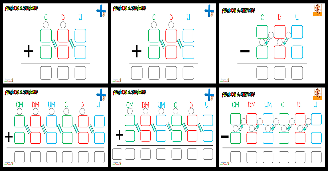 Plantillas para aprender sumas y restas con llevadas - Actividades de ...