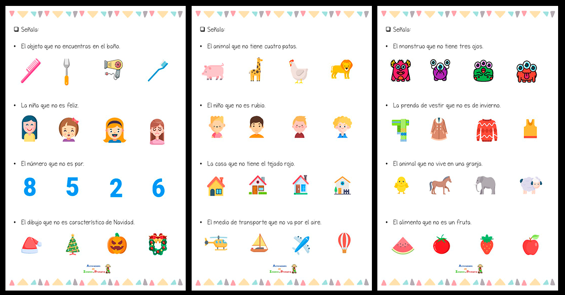 Comprensión de frases negativas - Actividades de infantil y primaria