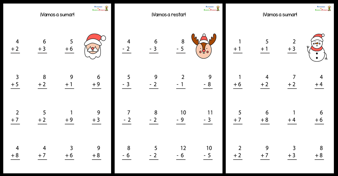 Fichas de sumas y restas para repasar en Navidad - Actividades de ...