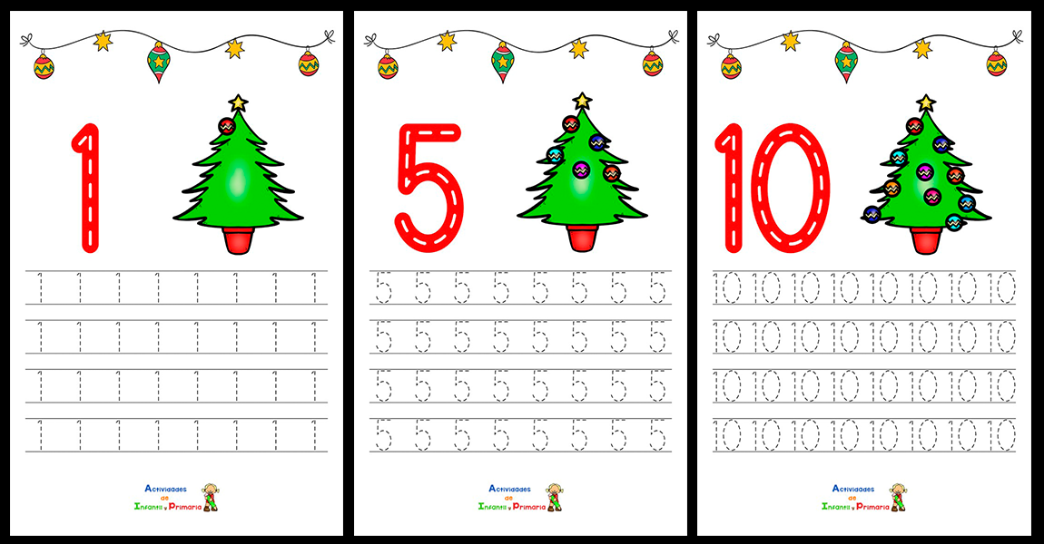 Fichas para repasar el trazo de números, especial Navidad - Actividades ...