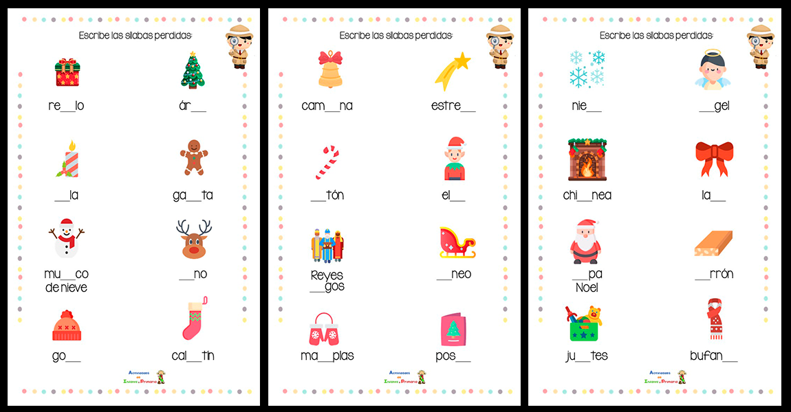 Lectoescritura: Sílaba perdida con vocabulario de Navidad - Actividades ...