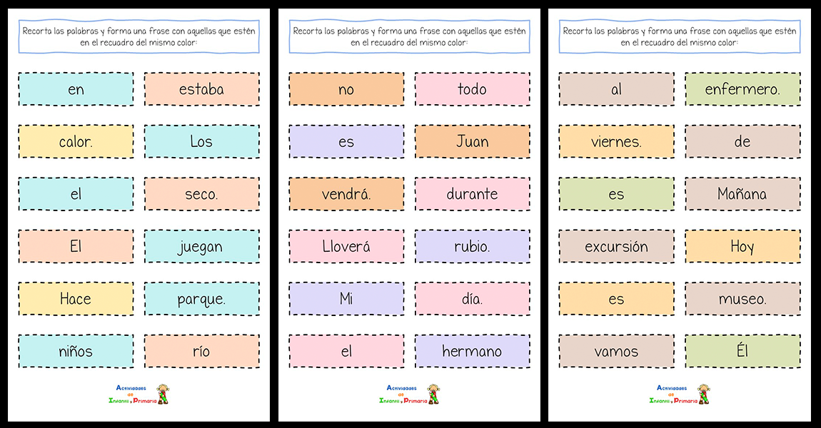 Actividad manipulativa: Ordena las palabras y forma una oración ...