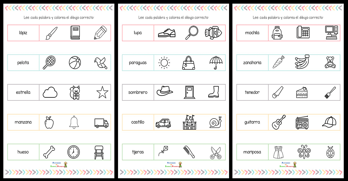 Asociación palabra - imagen: Lee, busca y colorea - Actividades de ...