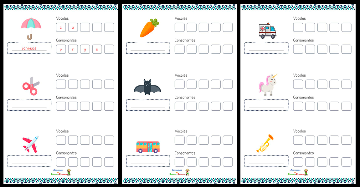 Vocales y consonantes de una palabra - Actividades de infantil y primaria