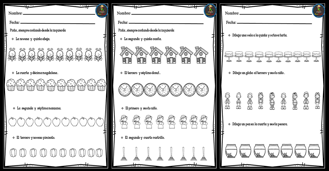 Hoja De Trabajo De Numeros Ordinales 1 10