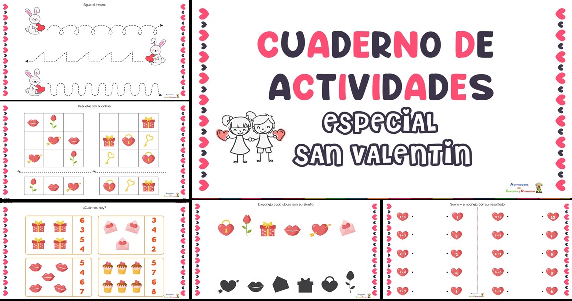 Cuaderno de trabajo de Infantil con bonita temática de San Valentín ...