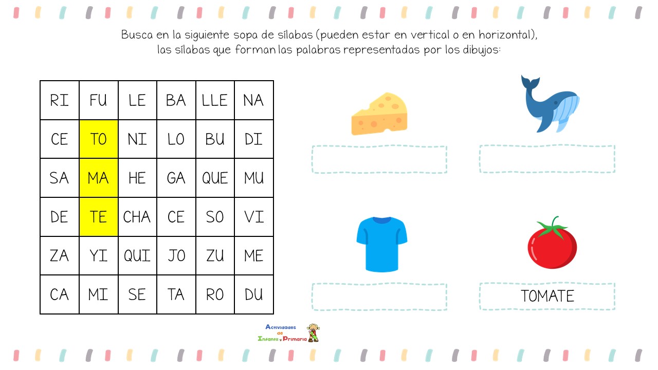 Divertidas sopas de sílabas - Actividades de infantil y primaria