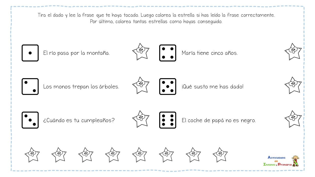 Juego de lectura: Tira el dado y lee - Actividades de infantil y primaria