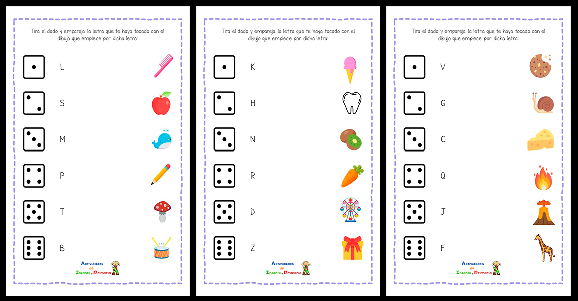 Tableros de conciencia fonológica: Tira el dado y empareja con su letra ...