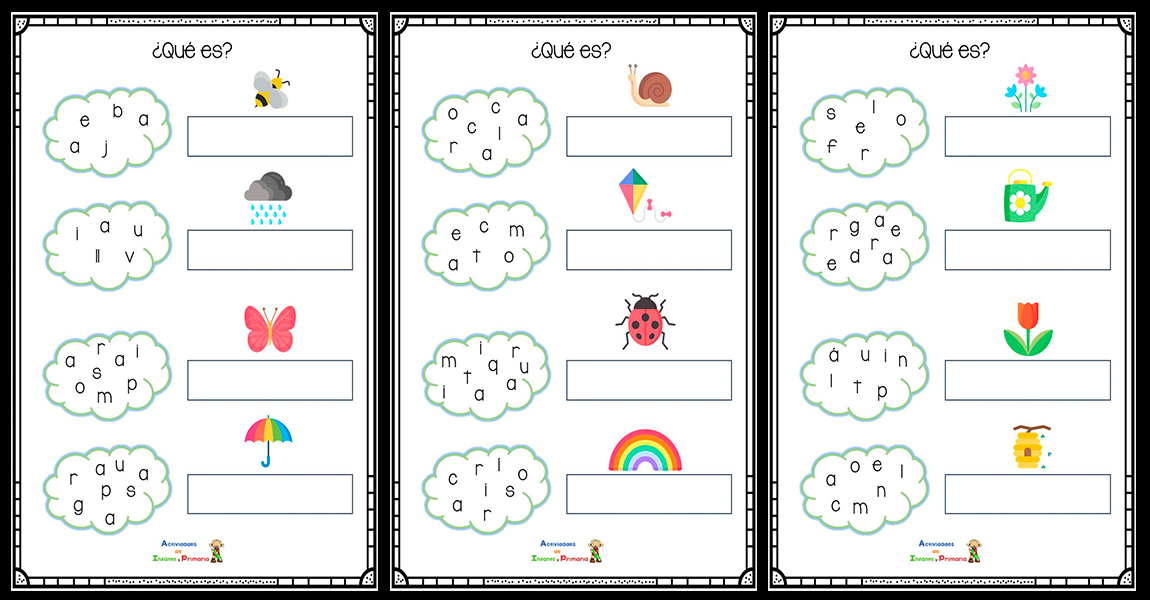 Vocabulario de primavera: Ordena las letras y forma la palabra ...